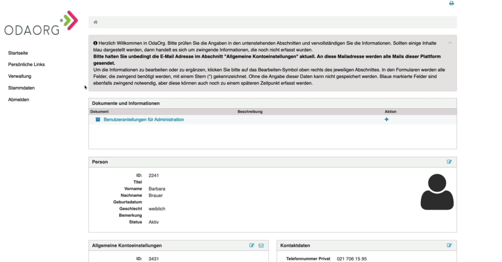 OdAOrg | Zentrale Verwaltungsapplikation für Organisationen